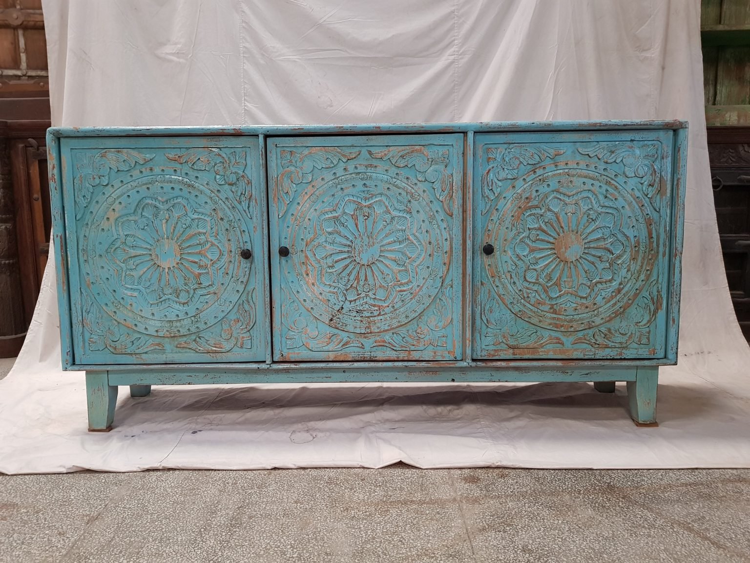 Handcrafted Indian Furniture Solid Hard Wood Mandala Carving Sideboard ...
