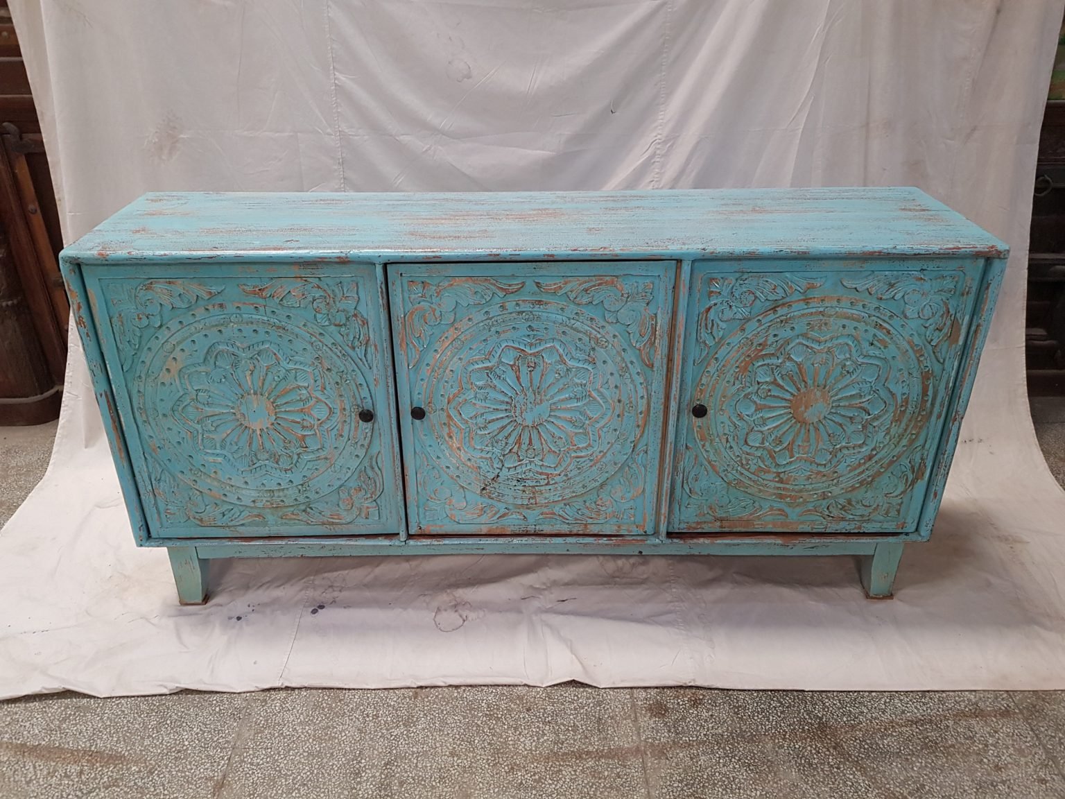 Handcrafted Indian Furniture Solid Hard Wood Mandala Carving Sideboard ...