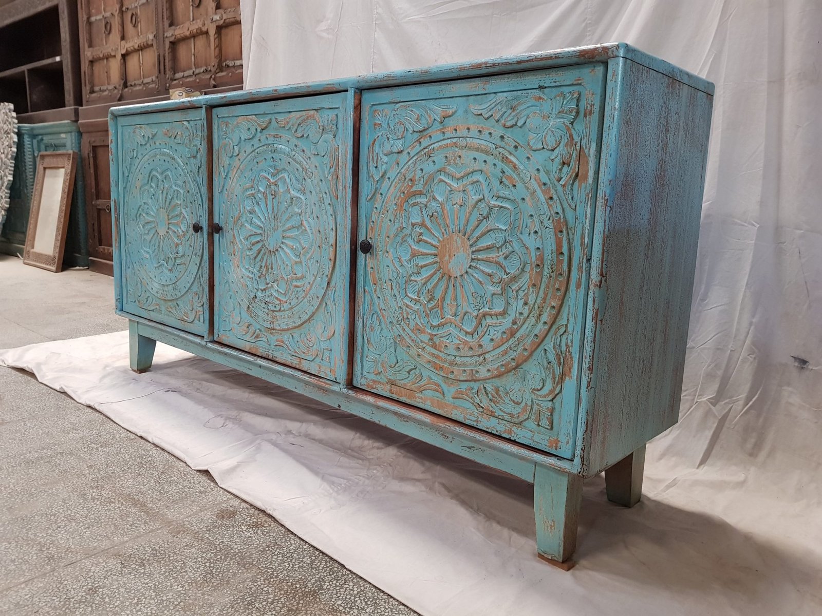Handcrafted Indian Furniture Solid Hard Wood Mandala Carving Sideboard ...