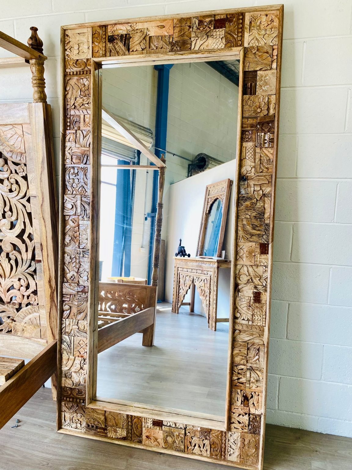 Handmade Large Handcrafted Indian Furniture Carved Wooden Mirror Frame ...