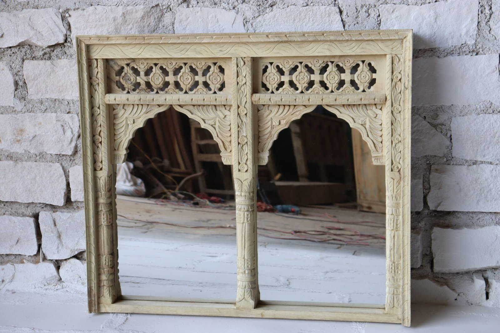 Wooden Double Arch Mirror Frame 120x5x90cm - Majestic Carvings